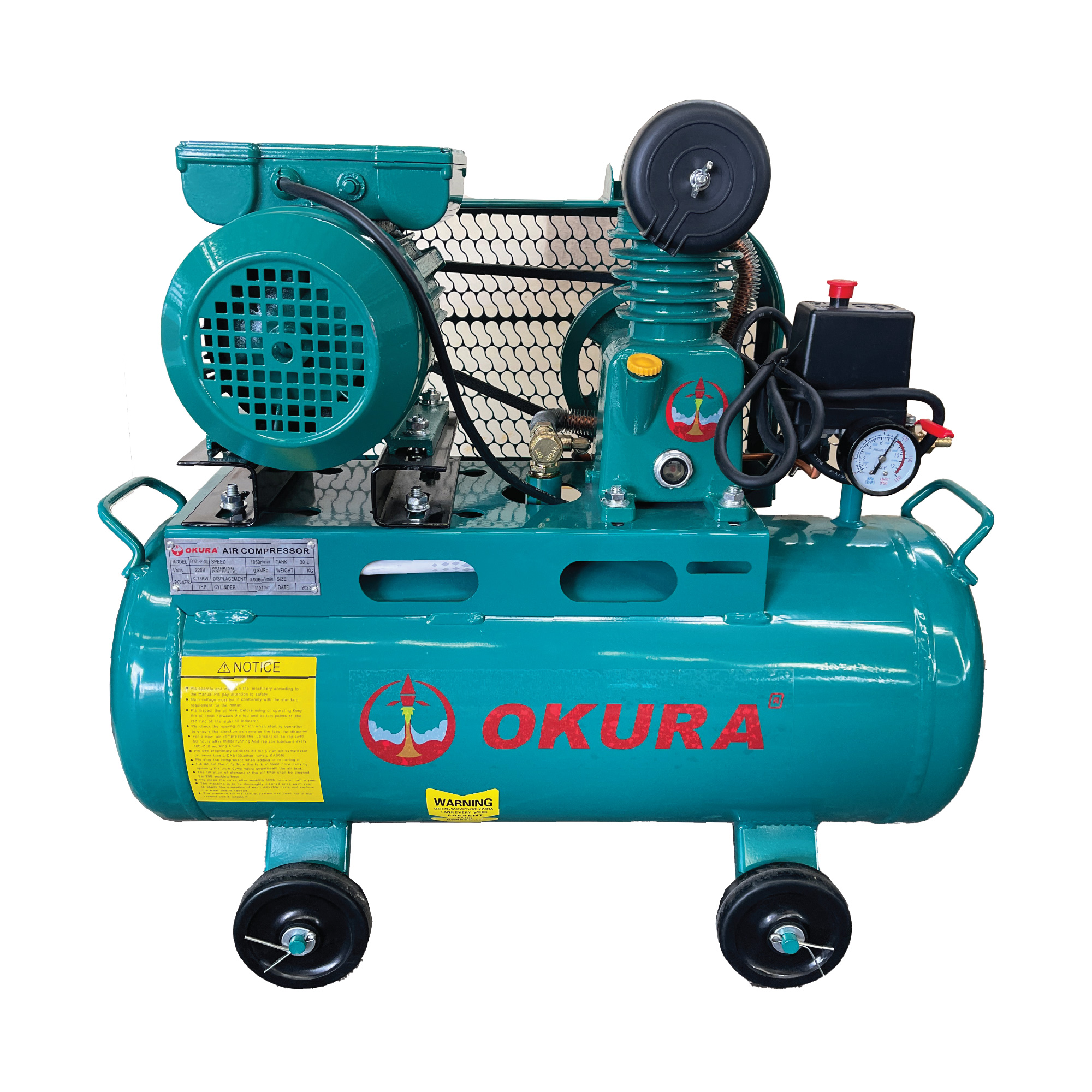 ปั๊มลม แบบสายพาน MINT 1/4HP-30L พร้อมมอเตอร์ รอบเร็ว - BJ Machine Tools