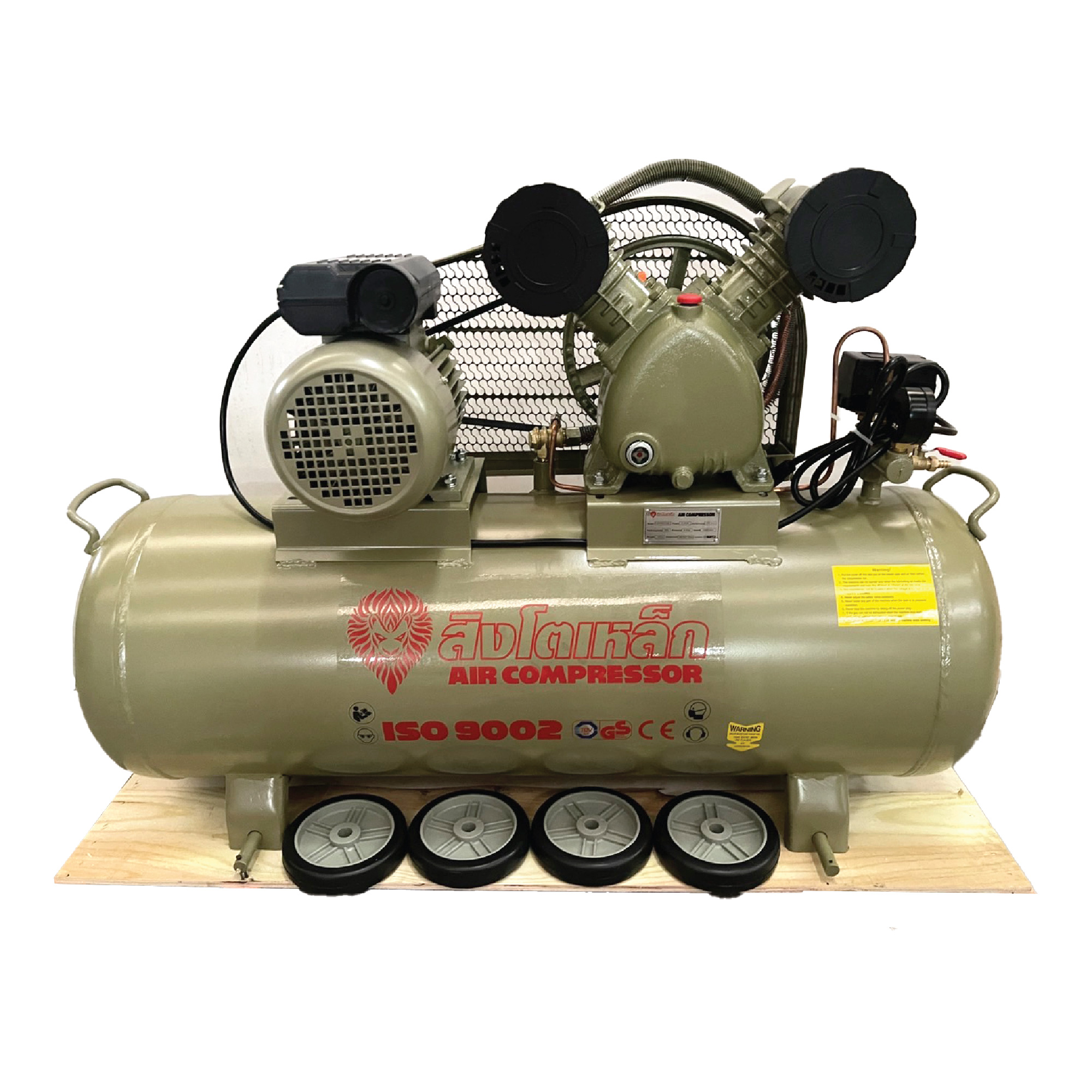 ปั๊มลม แบบสายพาน 1HP-100L พร้อมมอเตอร์ รอบเร็ว - BJ Machine Tools