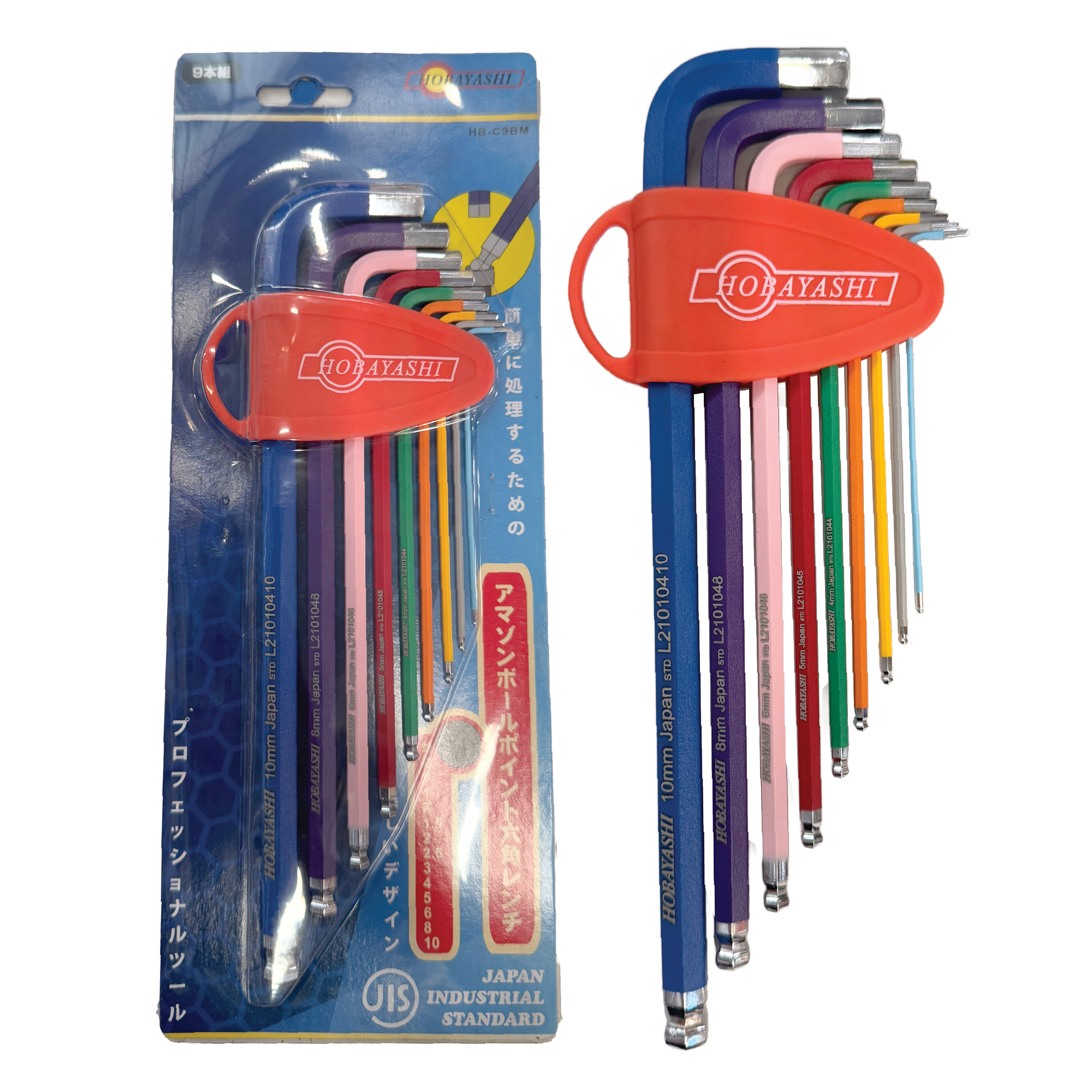 ประแจหกเหลี่ยม 9 ตัวชุด - หัวบอล มิล ยาวพิเศษ กันลื่น สีรุ้ง - TAIWAN - BJ Machine Tools