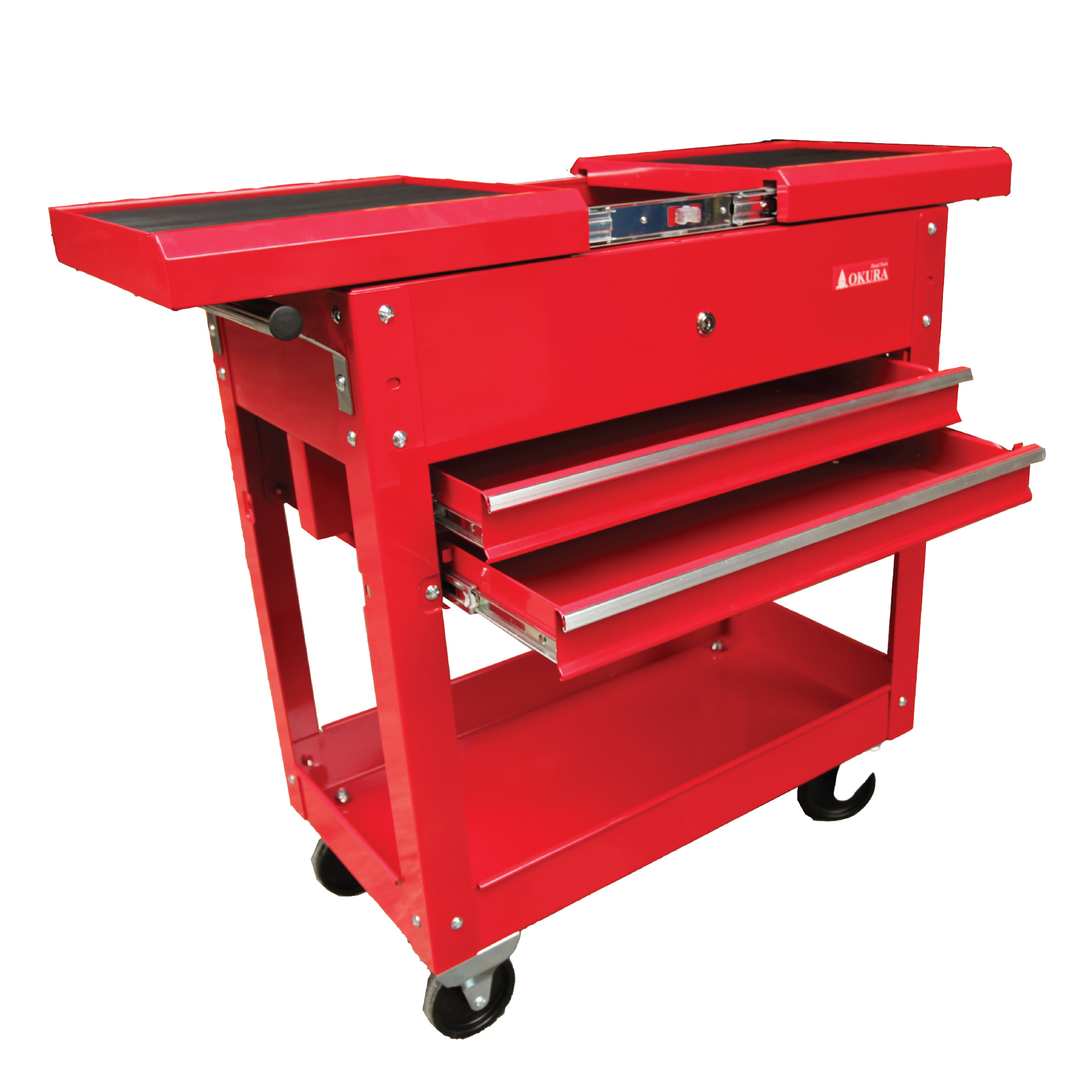 รถเข็นเครื่องมือ 1 ชั้นโล่ง - 2 เกะ - 1 ช่องเลื่อน - สีแดง 30.5 KGS - BJ Machine Tools