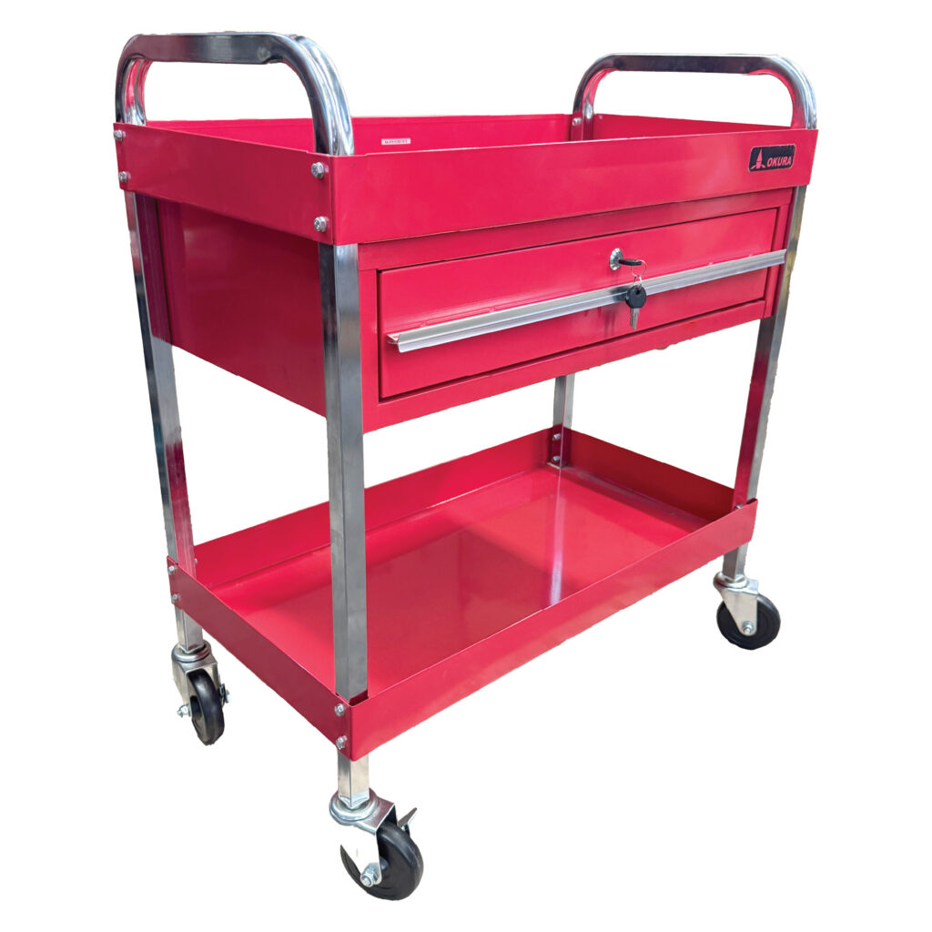 รถเข็นเครื่องมือ 2 ชั้นโล่ง - 1 เกะ - สีแดง 21 KGS - BJ Machine Tools