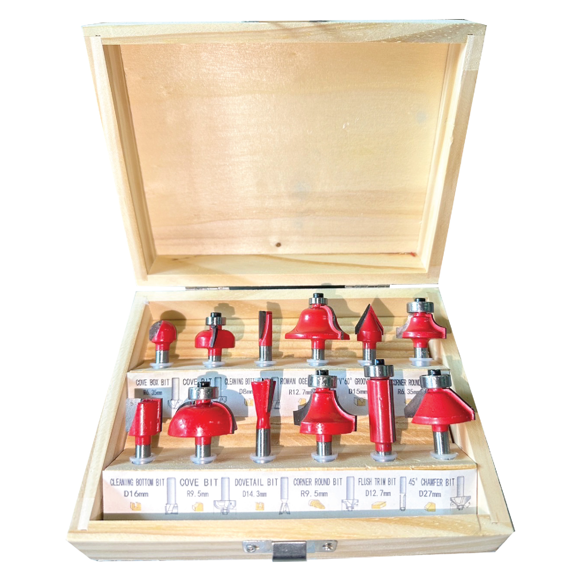 ดอกเร้าเตอร์ 12 ตัวชุด แกน 1/4" - BJ Machine Tools